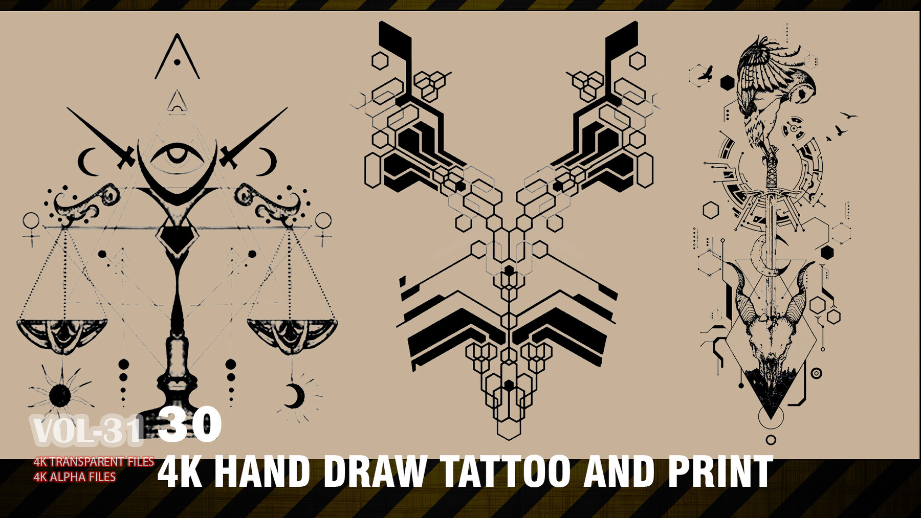 ArtStation - 30 4K HAND DRAW TATTOO AND PRINT - VOL31 | Brushes