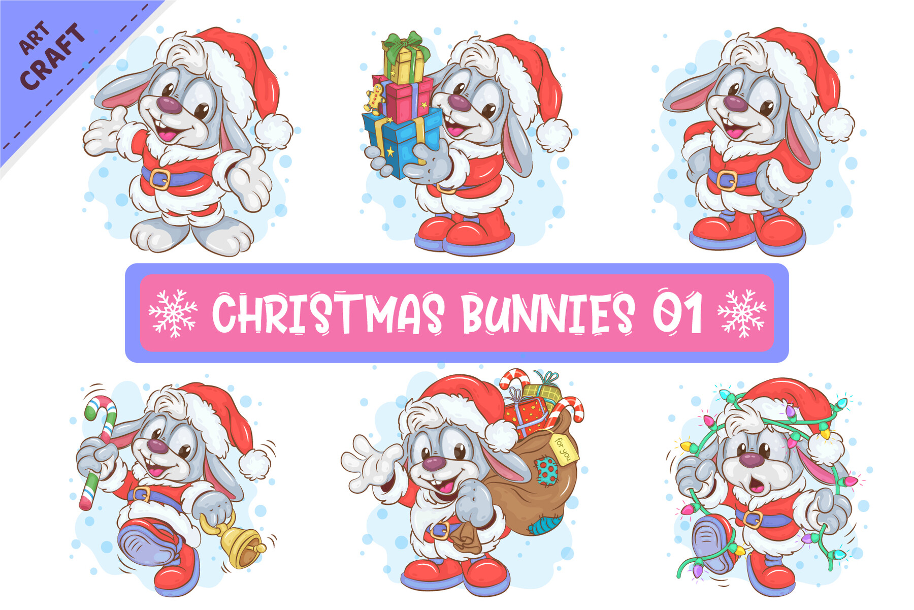 ArtStation - Set of Christmas Bunnies 01. Clipart. | Artworks