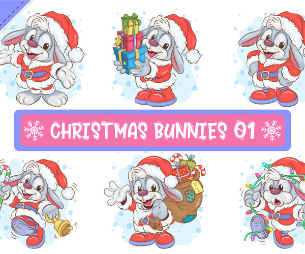 ArtStation - Set of Christmas Bunnies 01. Clipart. | Artworks