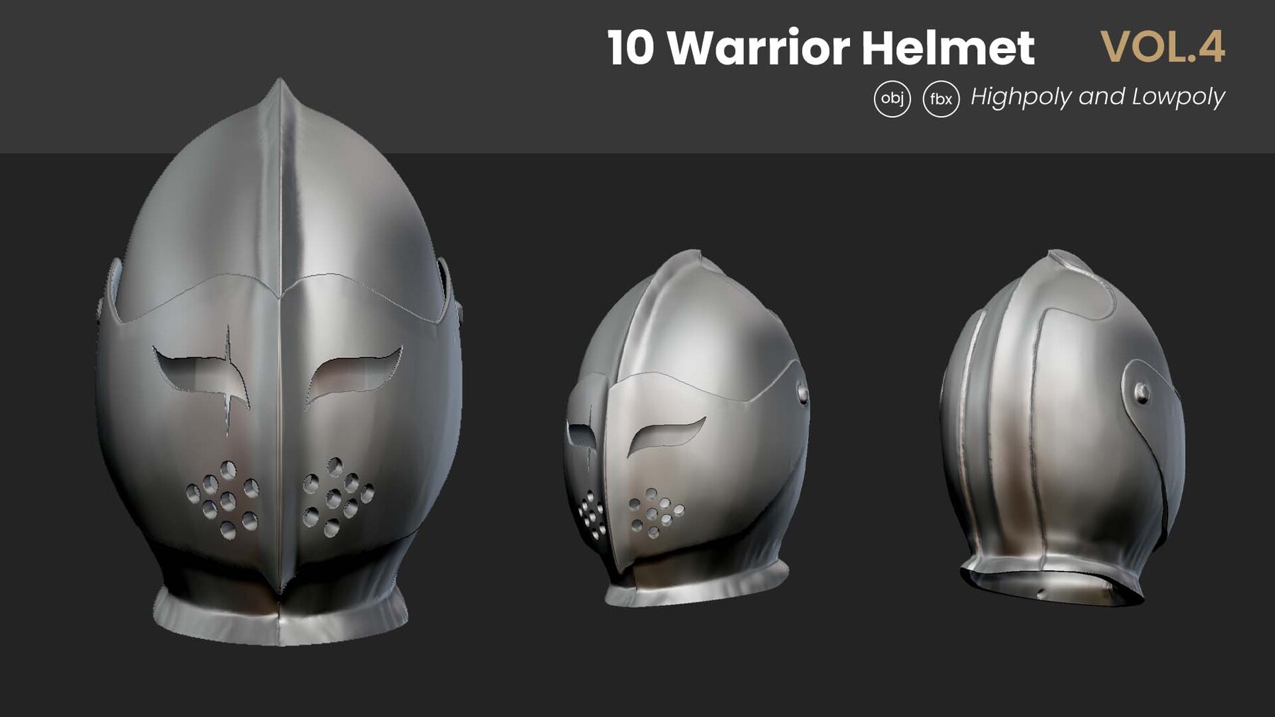 ArtStation - 10 Warrior Helmets (Highpoly and Lowpoly) Vol. 04 | Game Assets