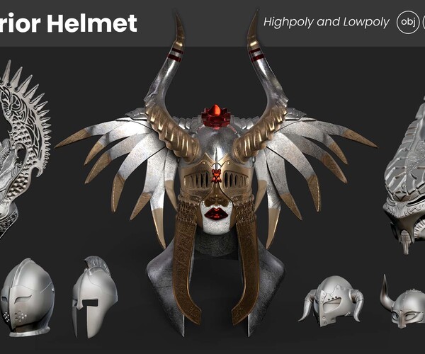 ArtStation - 10 Warrior Helmets (Highpoly and Lowpoly) Vol. 04 | Game Assets