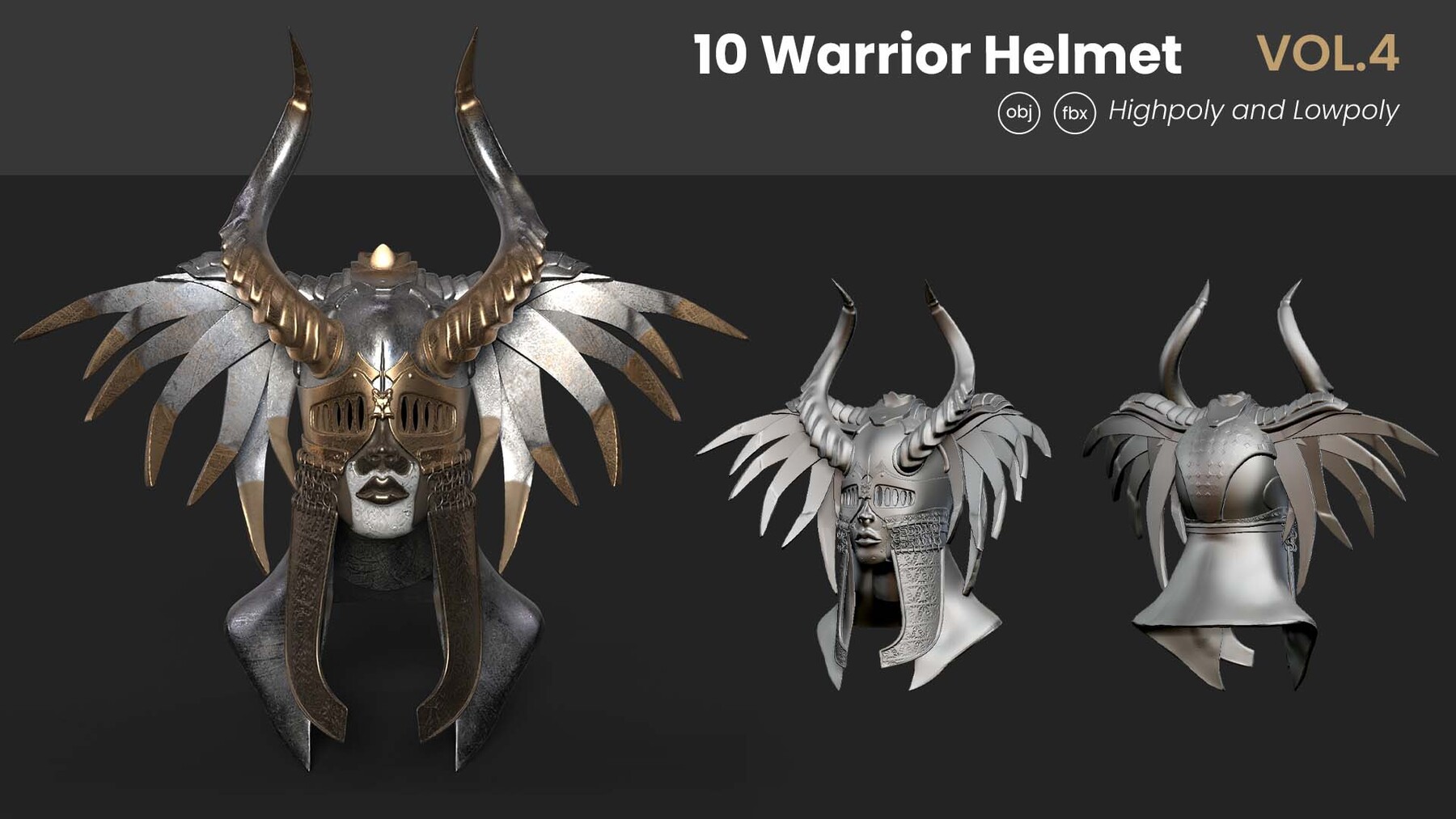 ArtStation - 10 Warrior Helmets (Highpoly and Lowpoly) Vol. 04 | Game Assets