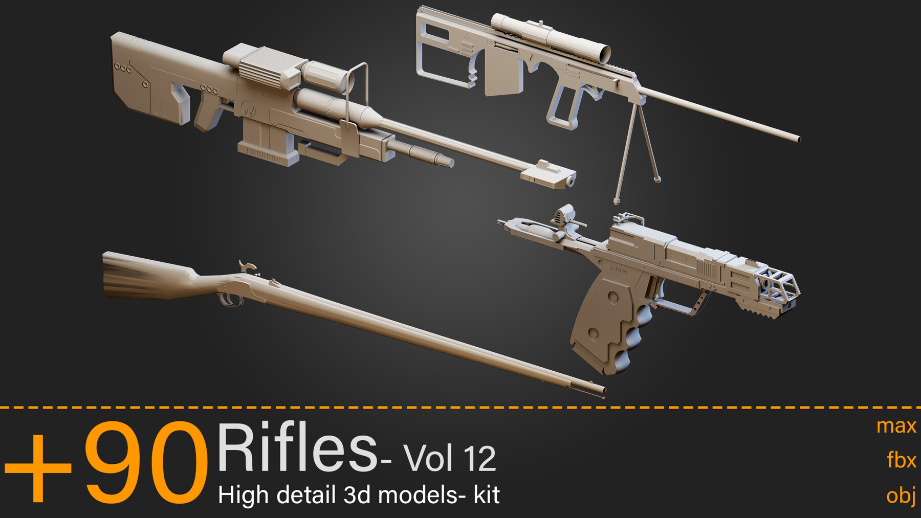 ArtStation - +90- Rifles- Vol 12- 3d models-max.fbx.obj | Resources