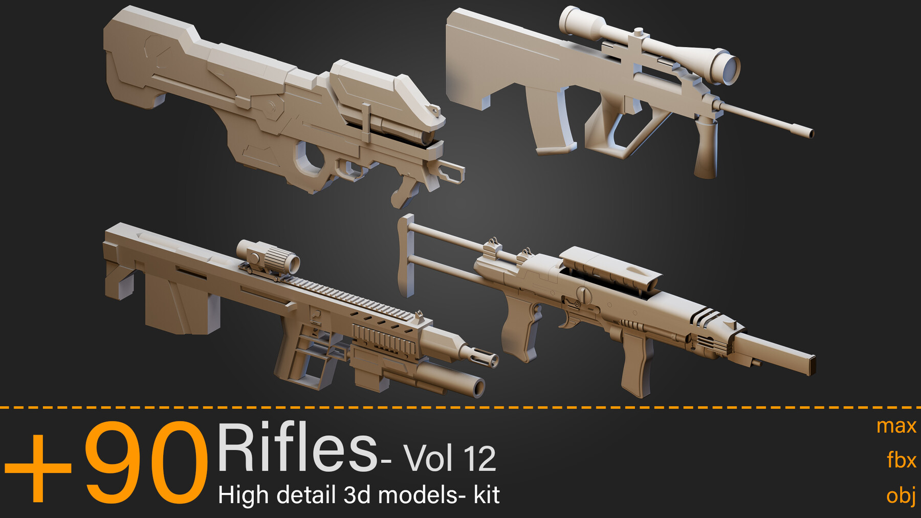 ArtStation - +90- Rifles- Vol 12- 3d models-max.fbx.obj | Resources