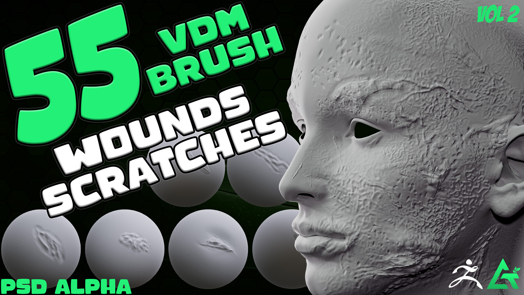 Art Talent Studio - 55 Wounds and scratches VDM Zbrush Brush + PSD Alpha V2