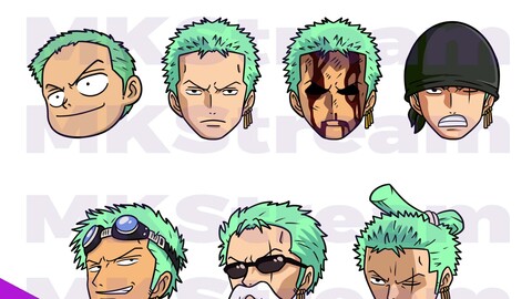 ArtStation - Twitch sub badges roronoa zoro evolution pack | Artworks
