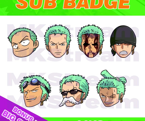 ArtStation - Twitch sub badges roronoa zoro evolution pack | Artworks