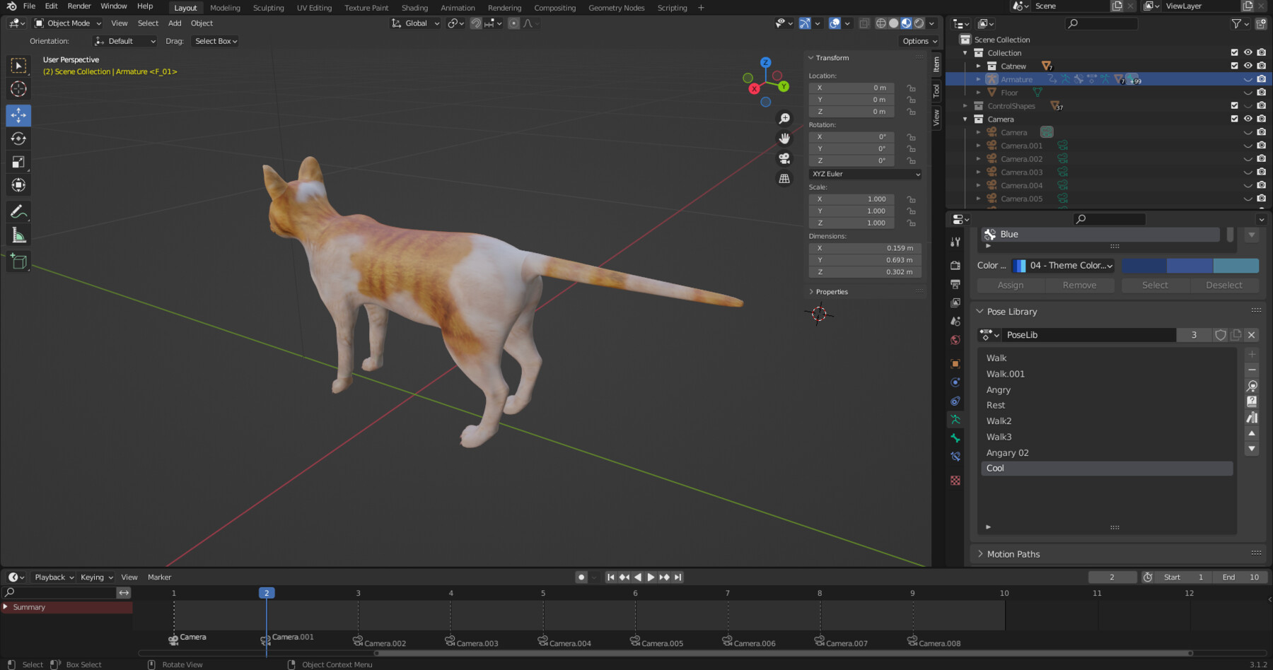 ArtStation - Fur Cat Calico V02 Rigged and Animated | Game Assets