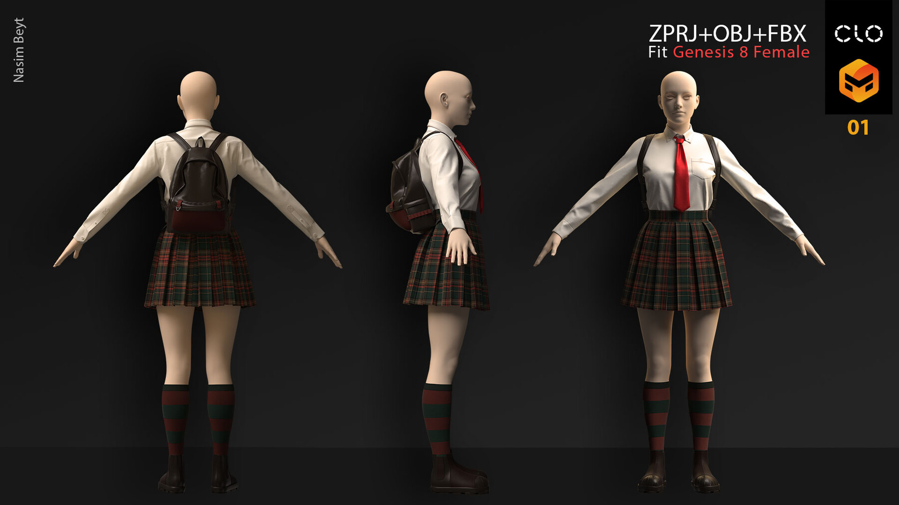 ArtStation - 4 SCHOOL UNIFORM with BAG & SHOES PACK with TEXTURES (VOL ...