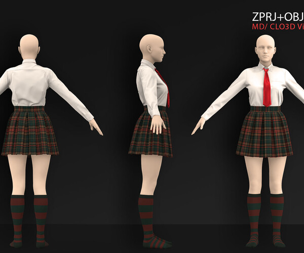 ArtStation - 4 SCHOOL UNIFORM with BAG & SHOES PACK with TEXTURES (VOL ...