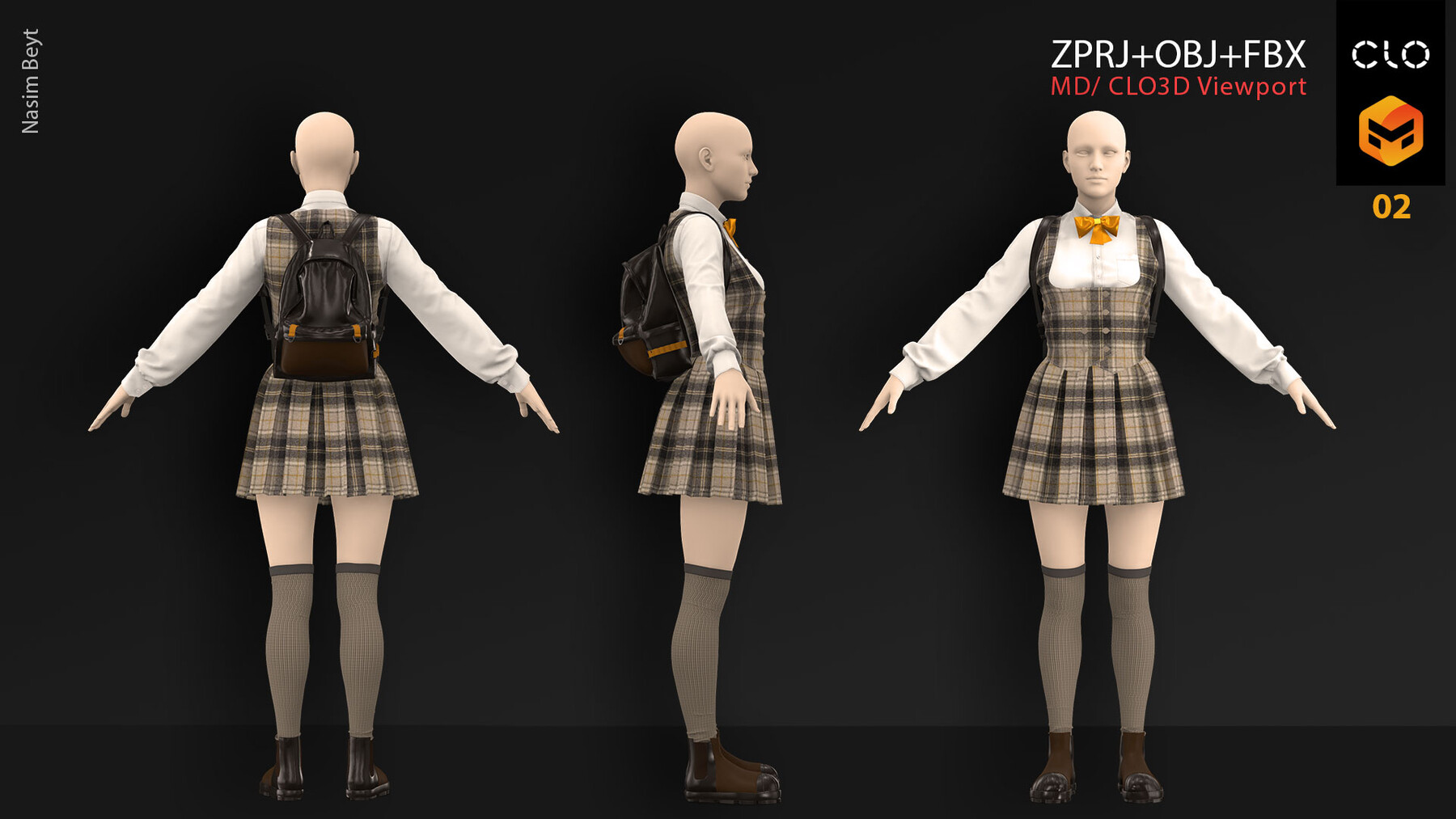 ArtStation - 4 SCHOOL UNIFORM with BAG & SHOES PACK with TEXTURES (VOL ...