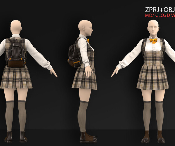 ArtStation - 4 SCHOOL UNIFORM with BAG & SHOES PACK with TEXTURES (VOL ...