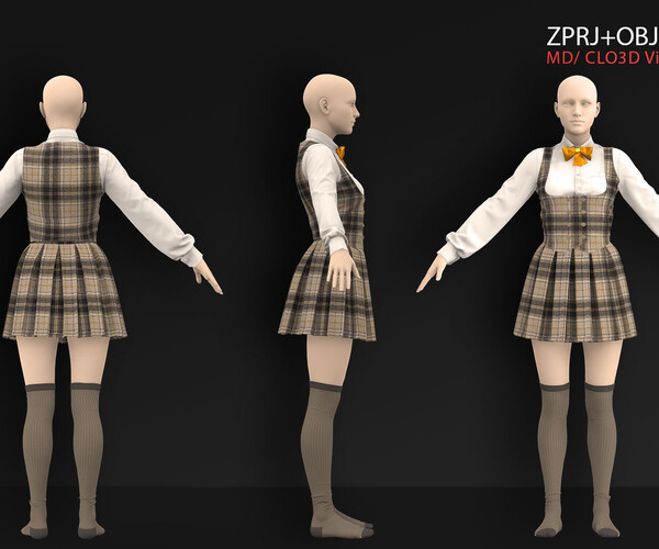 ArtStation - 4 SCHOOL UNIFORM with BAG & SHOES PACK with TEXTURES (VOL ...