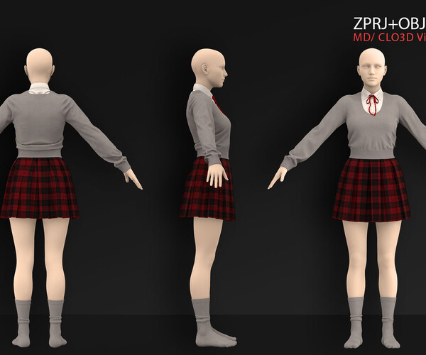 ArtStation - 4 SCHOOL UNIFORM with BAG & SHOES PACK with TEXTURES (VOL ...