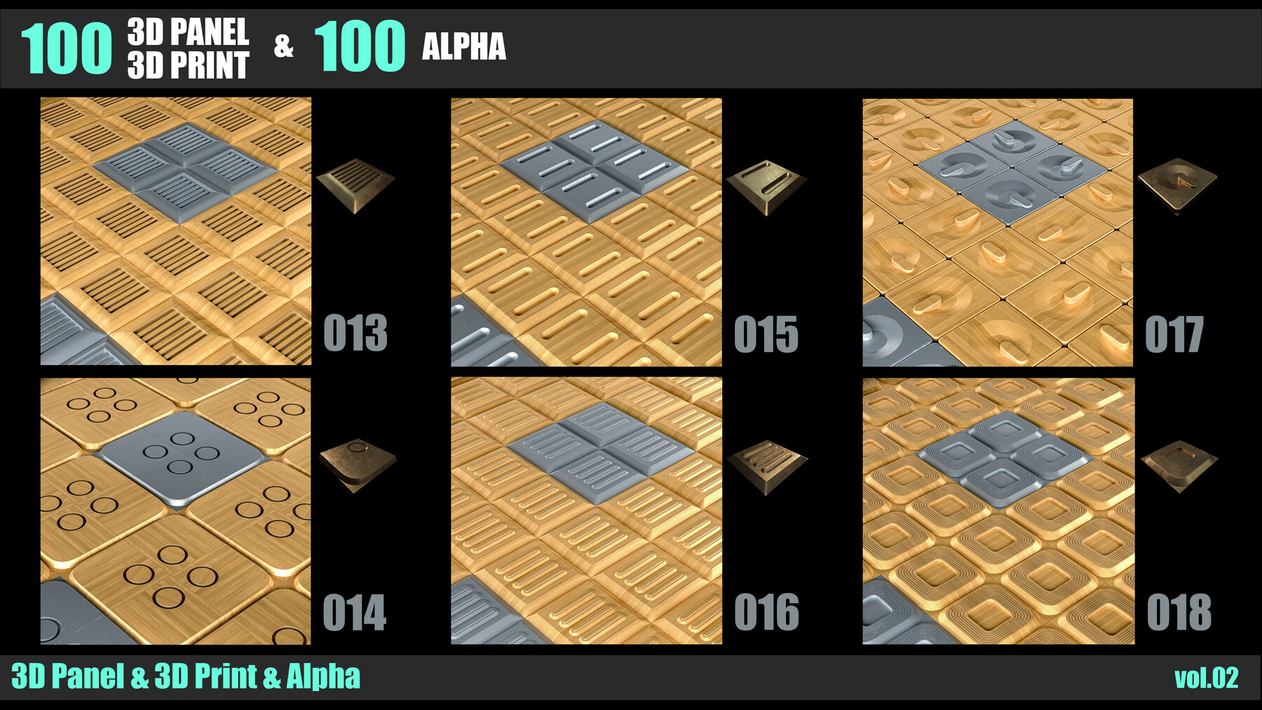 ArtStation - 100 3D PANEL & 3D PRINT & ALPHA _VOL.02 | Resources