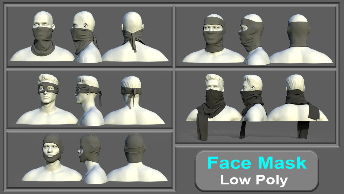 ArtStation - Face Mask Low Poly With UV Vol 3 | Game Assets