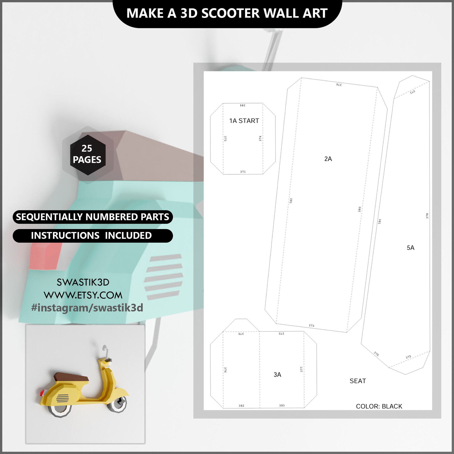 ArtStation - Scooter 3D Papercraft , Papercraft Template of 3D Scooter ...