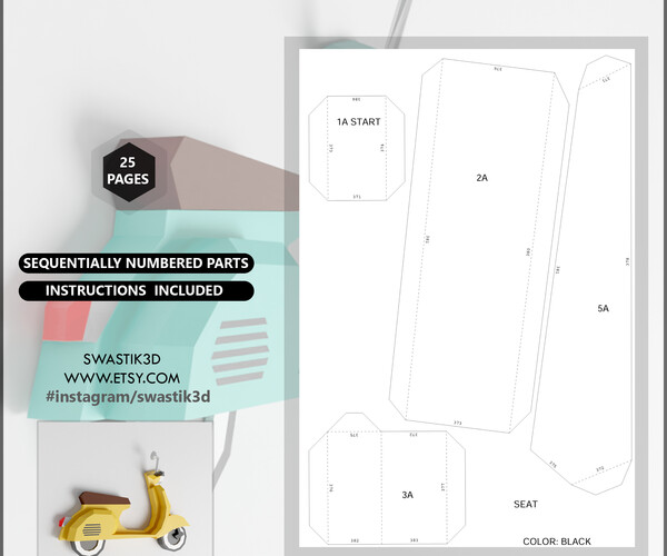 ArtStation - Scooter 3D Papercraft , Papercraft Template of 3D Scooter ...