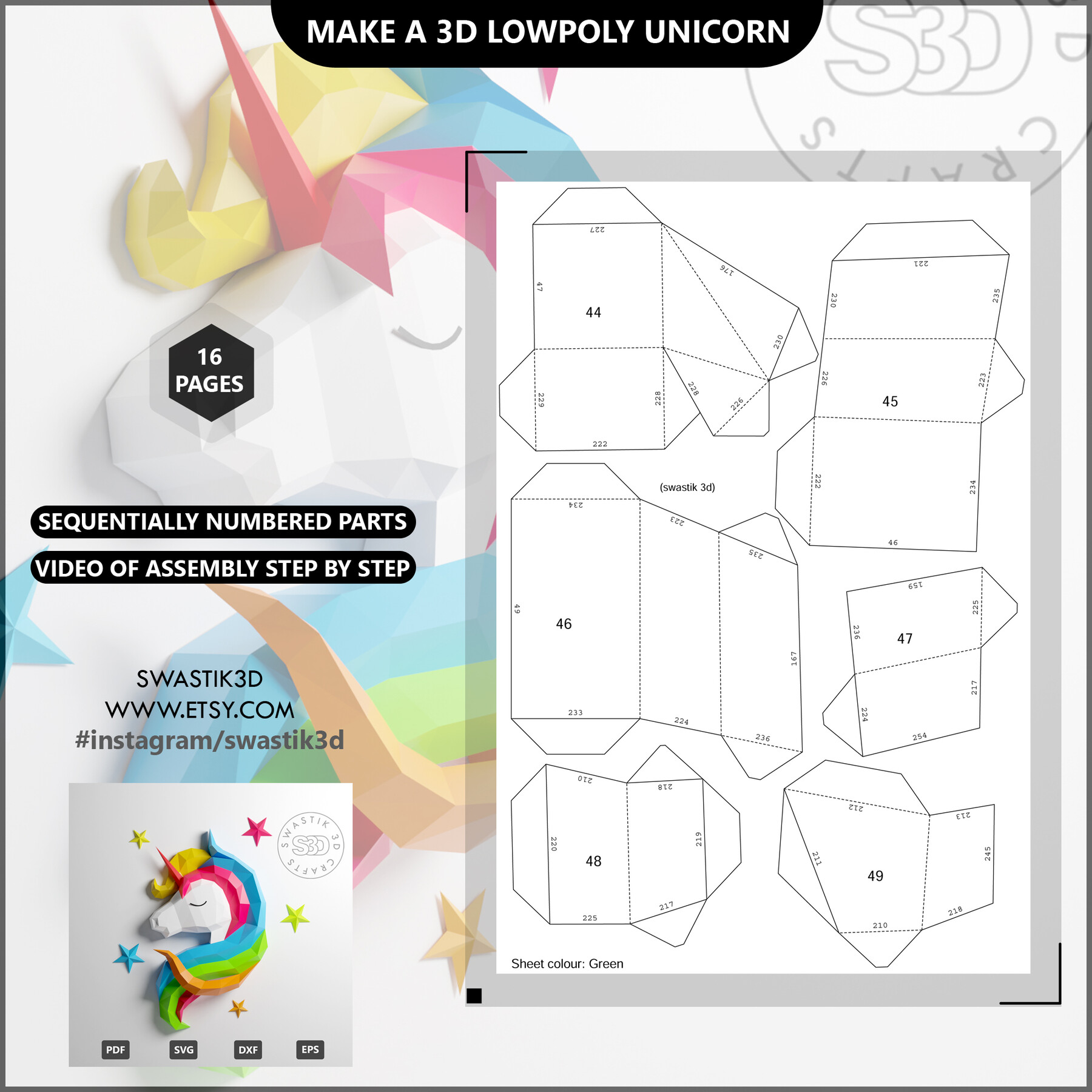 ArtStation - Unicorn Paper craft PDF Template, Lowpoly Unicorn model ...