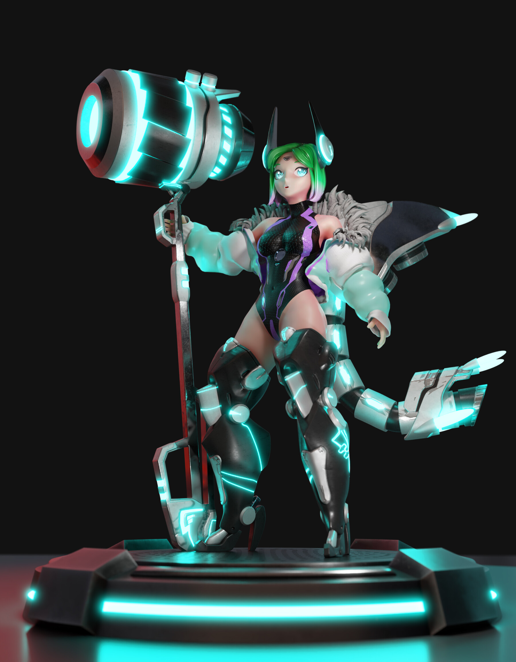 ArtStation - Cyberpunk Mecha Anime Girl Full Character (model, rig ...