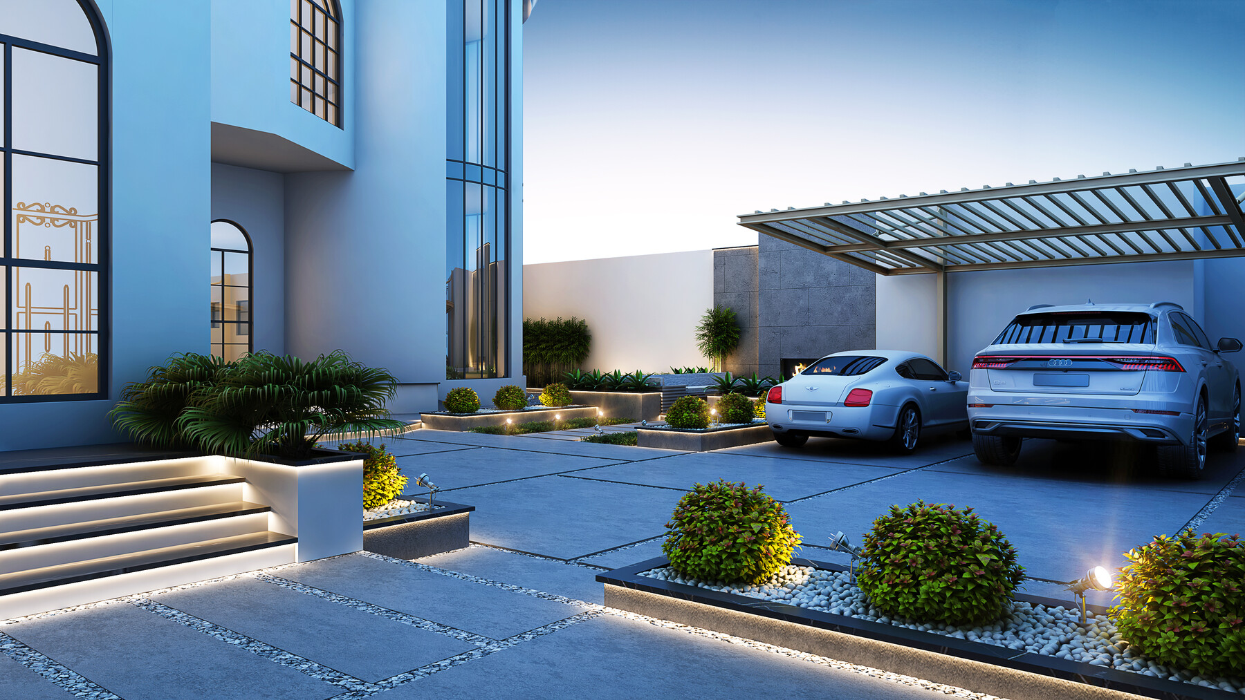 ArtStation - Private Villa Landscape Night Scene With Water Feature ...