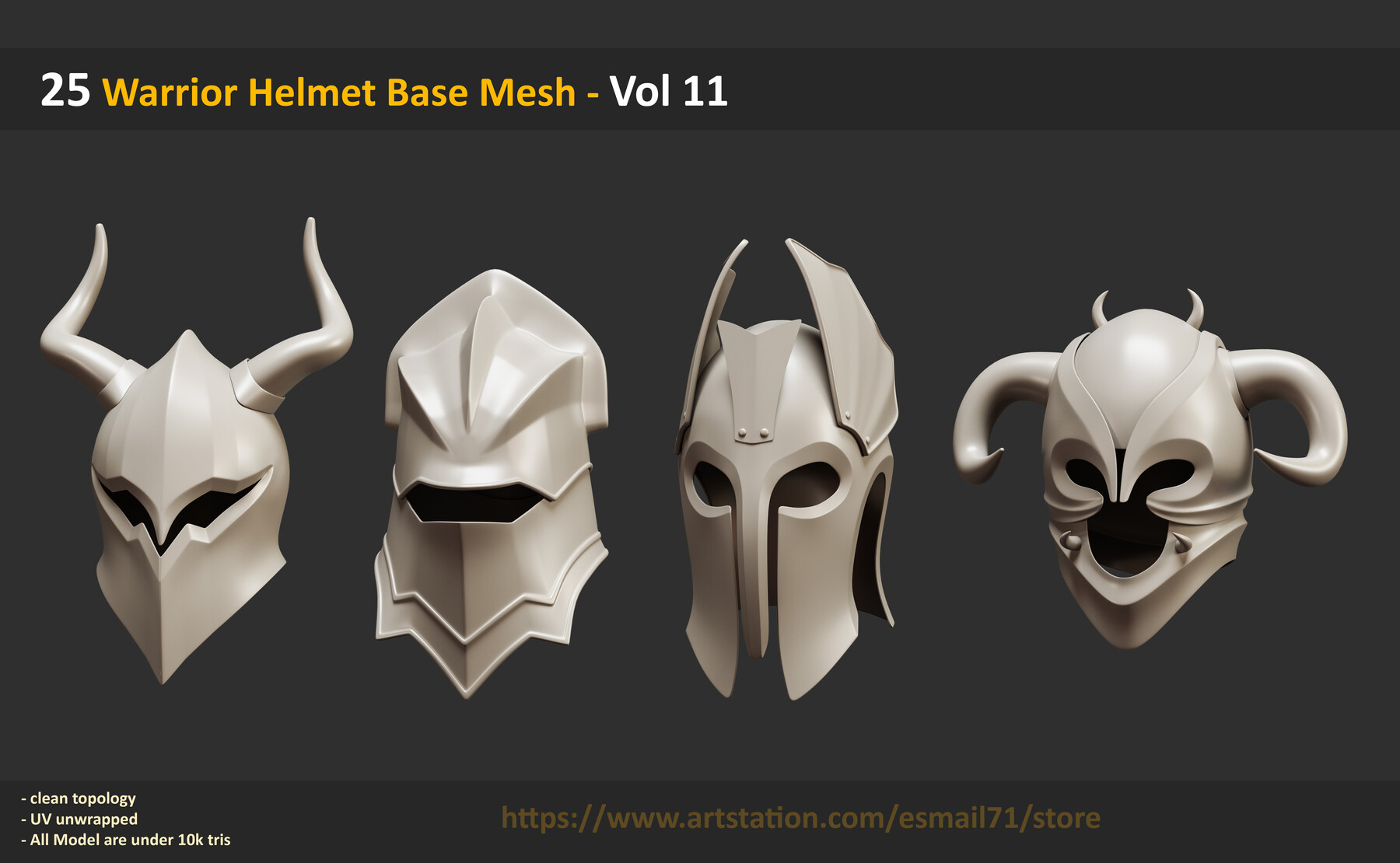 ArtStation - 25 Warrior Helmet Base Mesh - Vol 11 | Resources