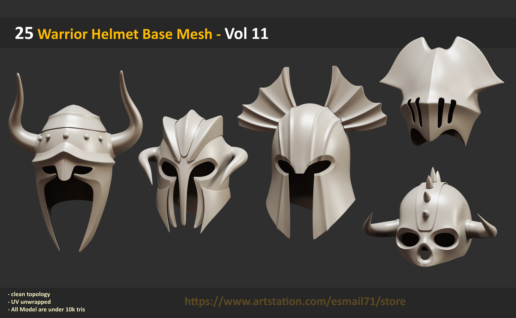 ArtStation - 25 Warrior Helmet Base Mesh - Vol 11 | Resources