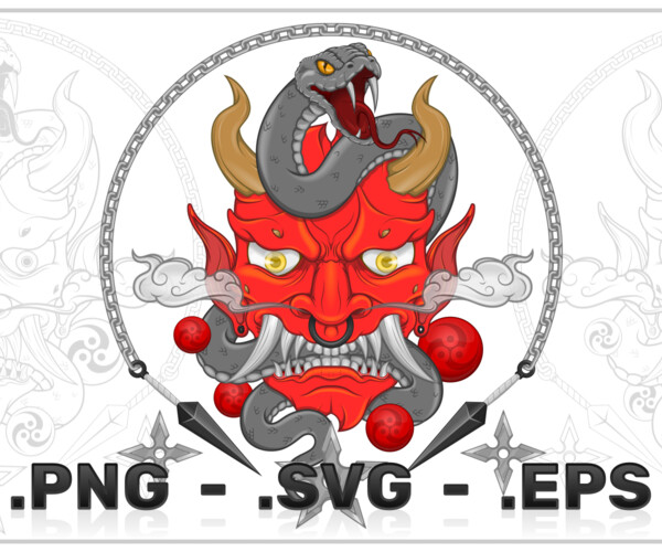 ArtStation - Vector Design Of Traditional Japanese Demon With Snake ...
