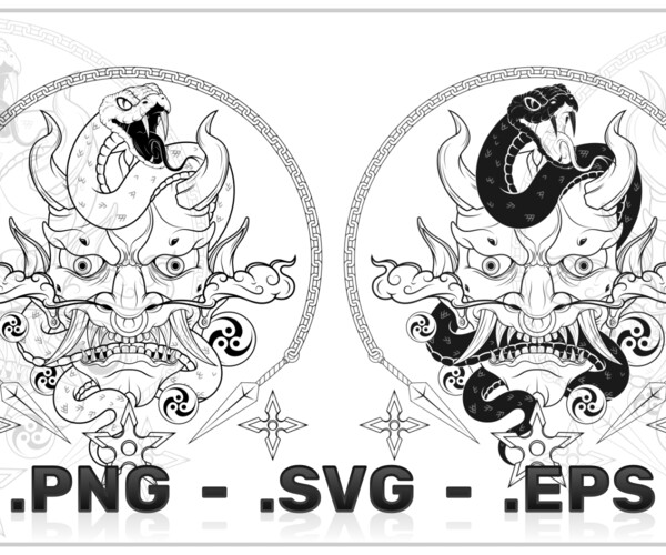 ArtStation - Vector Design Of Traditional Japanese Demon With Snake ...