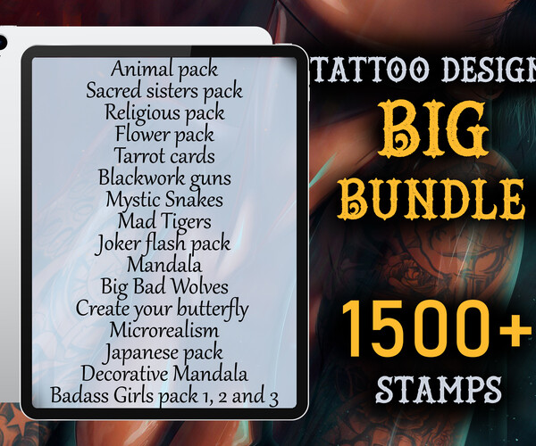 ArtStation - 1500+ Tattoo stencils | Procreate tattoo stamps ...