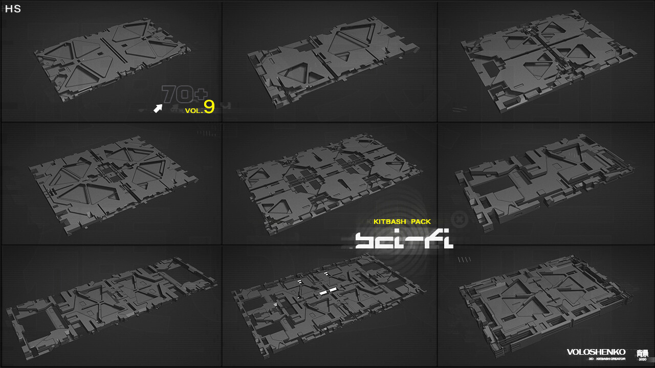 ArtStation - Sci-Fi walls Kitbash Pack 70+ Vol.9 | Resources