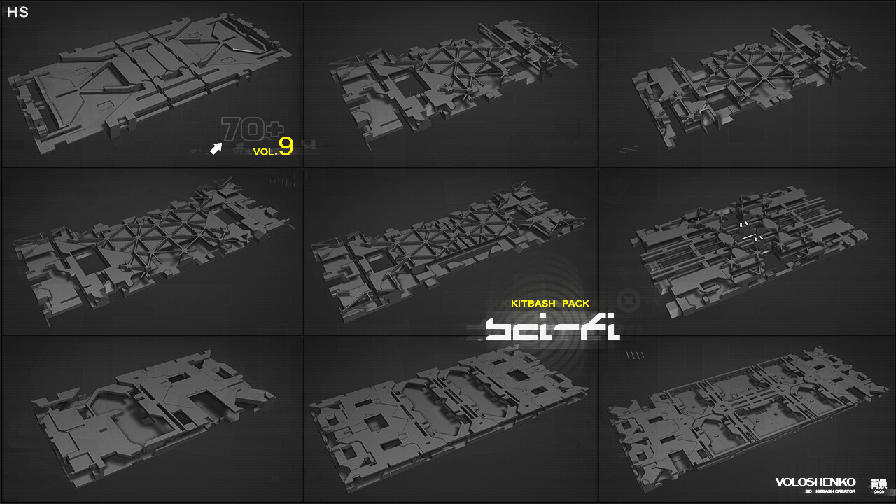 ArtStation - Sci-Fi walls Kitbash Pack 70+ Vol.9 | Resources