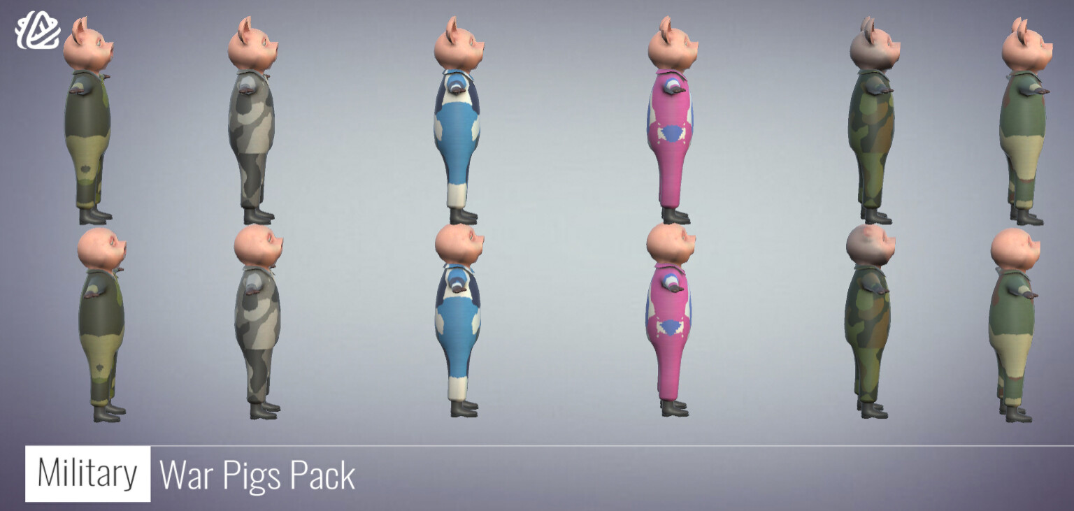 ArtStation - Military War Pigs Pack - 3D Lowpoly Soldiers | Game Assets