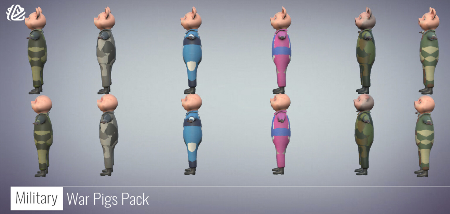ArtStation - Military War Pigs Pack - 3D Lowpoly Soldiers | Game Assets