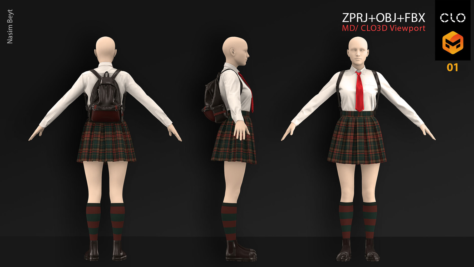 ArtStation - SCHOOL UNIFORM with BAG & SHOES PACK with TEXTURES (VOL.01). Marvelous Designer ...