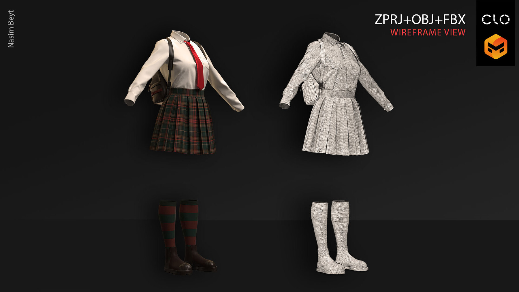 ArtStation - SCHOOL UNIFORM with BAG & SHOES PACK with TEXTURES (VOL.01 ...