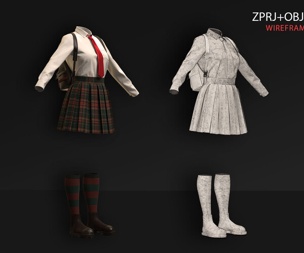 ArtStation - SCHOOL UNIFORM with BAG & SHOES PACK with TEXTURES (VOL.01 ...