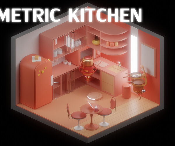 ArtStation - Isometric Lowpoly Future Kitchen Room Low-poly 3D model ...