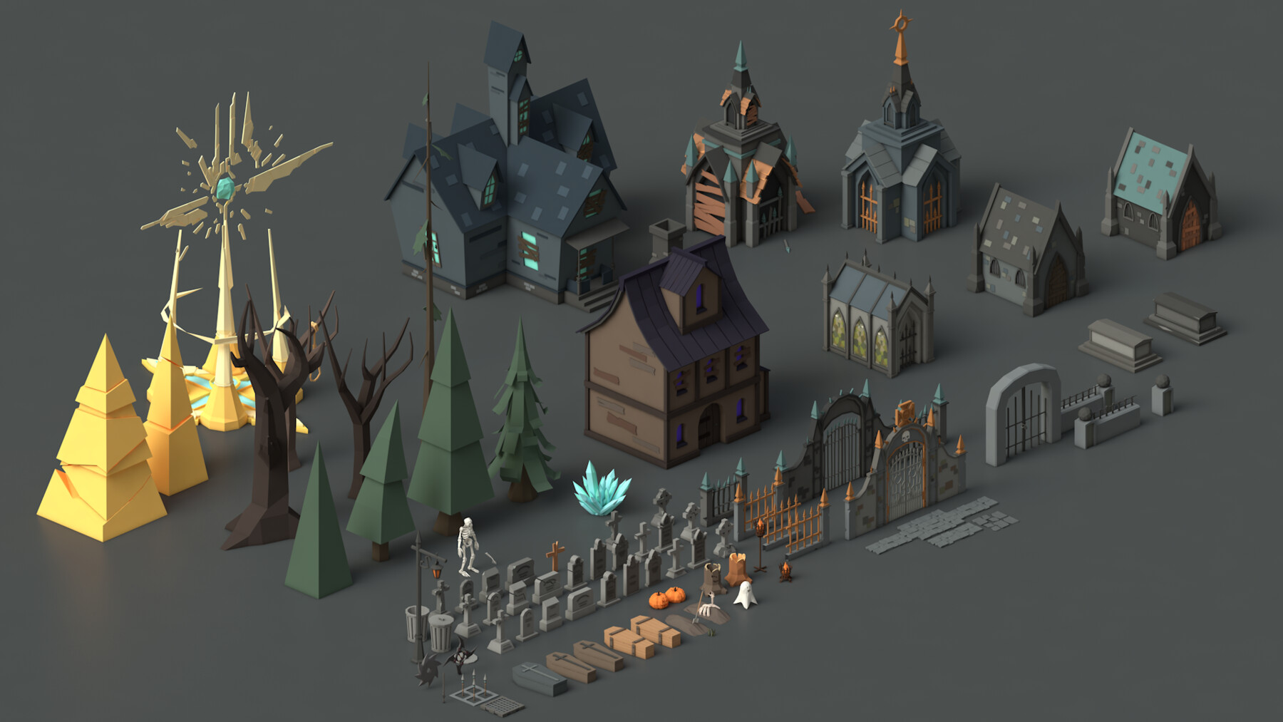 ArtStation - Low Poly Fantasy Scary Creepy Dark Halloween 3D Asset Pack ...