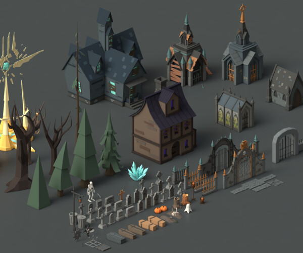 ArtStation - Low Poly Fantasy Scary Creepy Dark Halloween 3D Asset Pack ...
