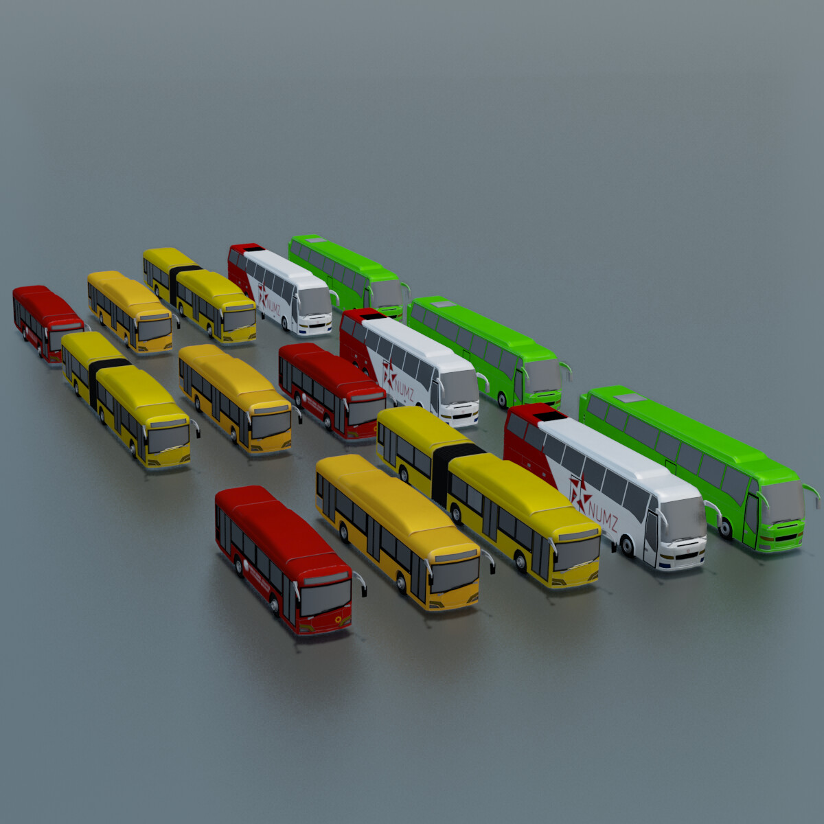 ArtStation - 15 IN 1 BUS PACK LOW POLY GAME READY | Game Assets