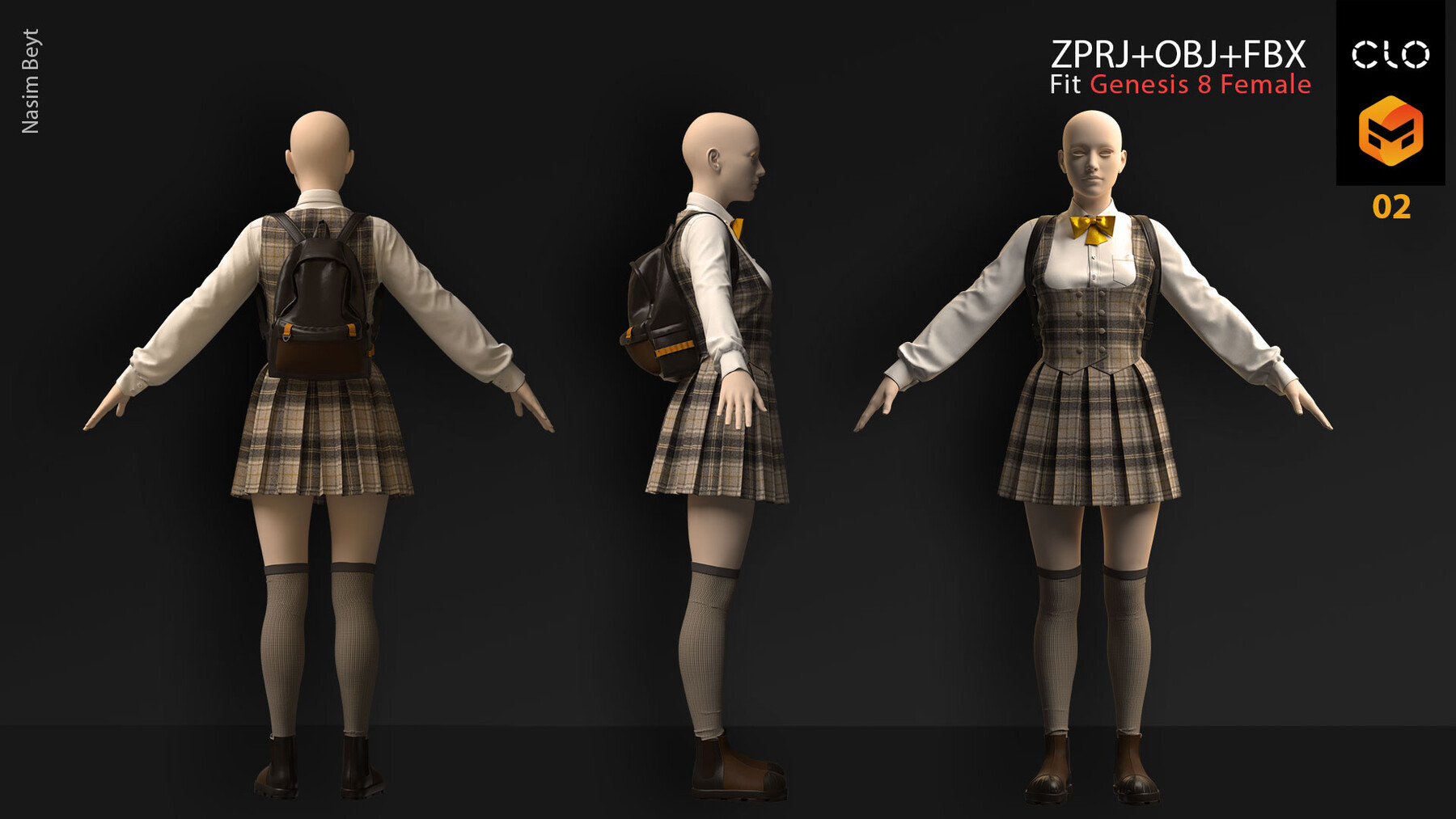 ArtStation - SCHOOL UNIFORM with BAG & SHOES PACK with TEXTURES (VOL.02 ...