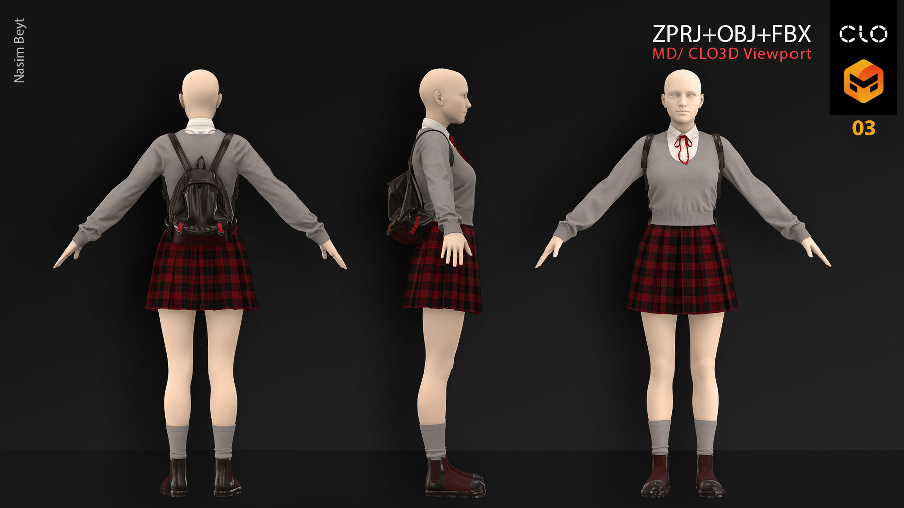 ArtStation - SCHOOL UNIFORM with BAG & SHOES PACK with TEXTURES (VOL.03 ...