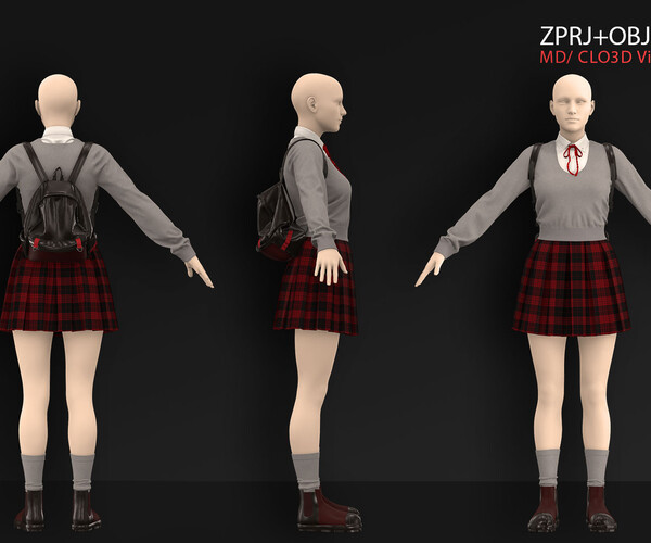 ArtStation - SCHOOL UNIFORM with BAG & SHOES PACK with TEXTURES (VOL.03 ...