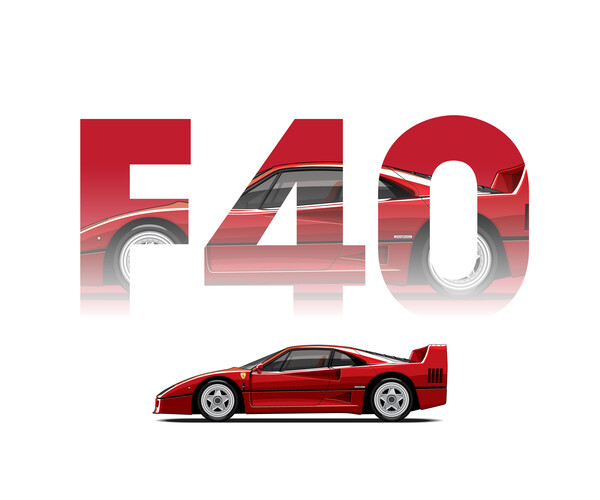 ArtStation - FERRARI F40 DIGITAL FILE VECTOR/Square White Background ...