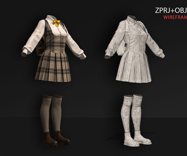 ArtStation - SCHOOL UNIFORM with BAG & SHOES PACK with TEXTURES (VOL.02 ...