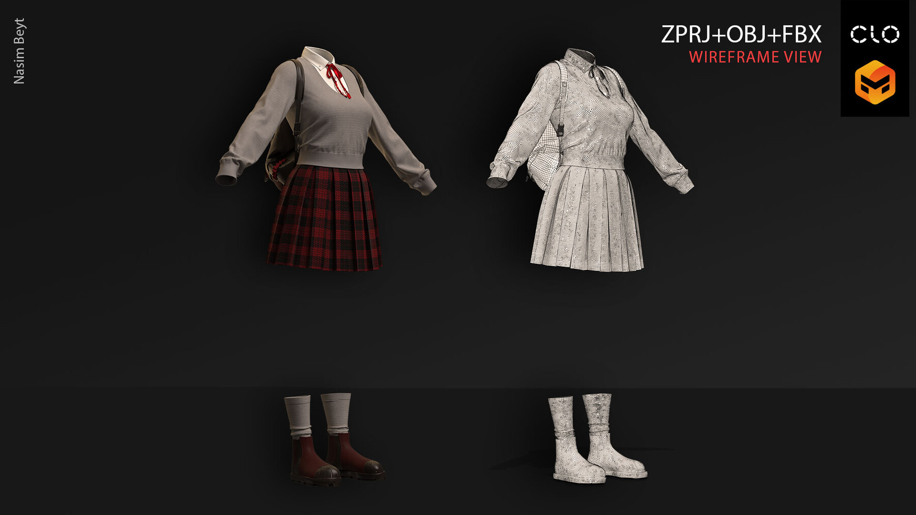 ArtStation - SCHOOL UNIFORM with BAG & SHOES PACK with TEXTURES (VOL.03 ...
