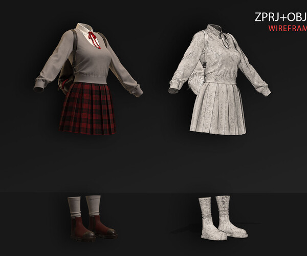 ArtStation - SCHOOL UNIFORM with BAG & SHOES PACK with TEXTURES (VOL.03 ...