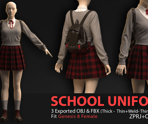 ArtStation - SCHOOL UNIFORM with BAG & SHOES PACK with TEXTURES (VOL.03 ...