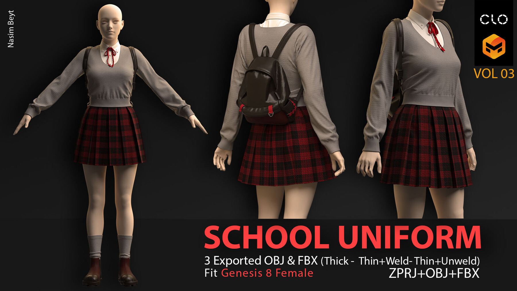 Nasim Beyt - SCHOOL UNIFORM with BAG & SHOES PACK with TEXTURES (VOL.03 ...